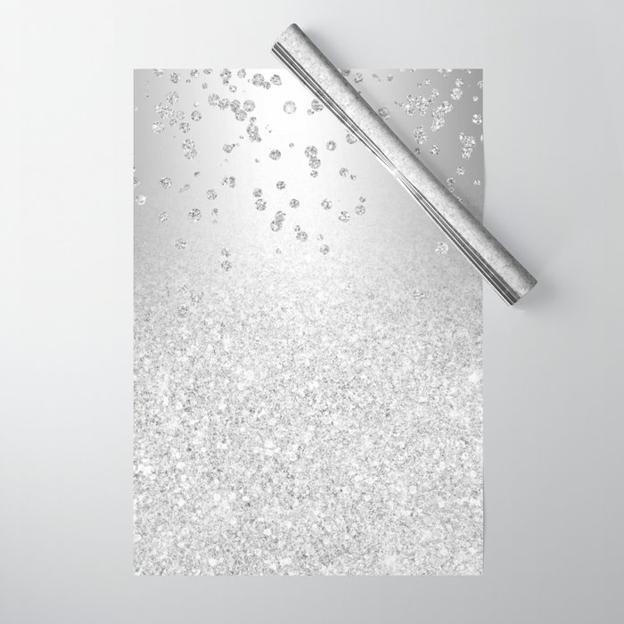 Modern Silver Glitter Ombre Metallic Sparkles Confetti Wrapping Paper