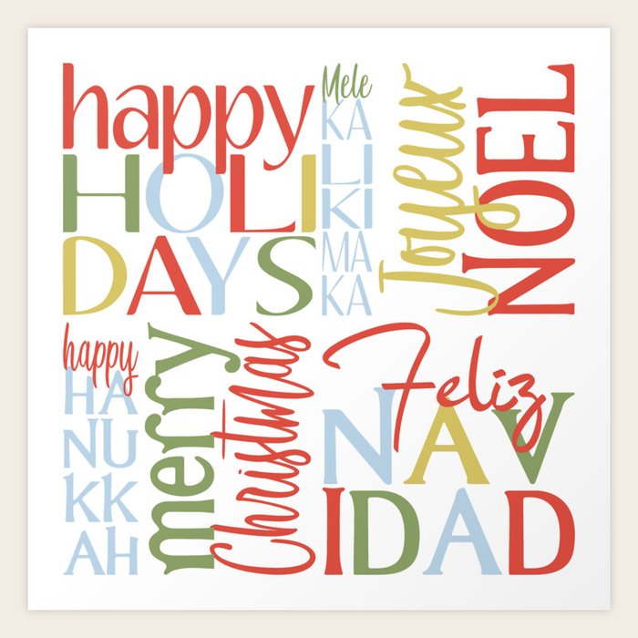 Holiday Typography with Merry Christmas Joyeux Noel Feliz Navidad Happy ...