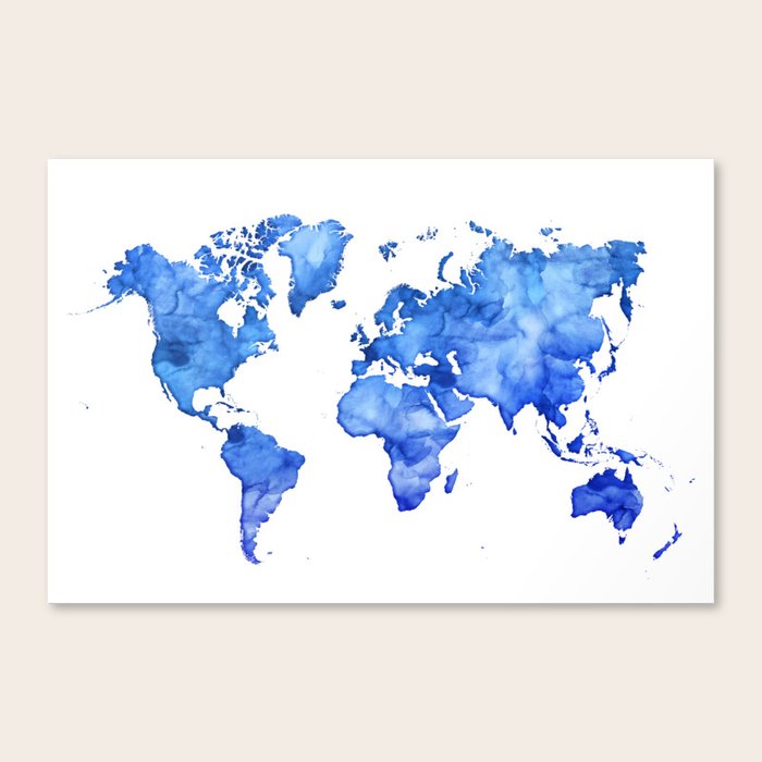 Cobalt blue watercolor world map Canvas Print by blursbyaiShop | Society6