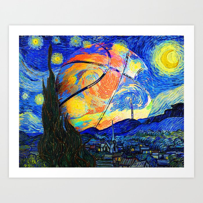 Vincent Van Gogh inspired basketball art print- Starry night basketball ...