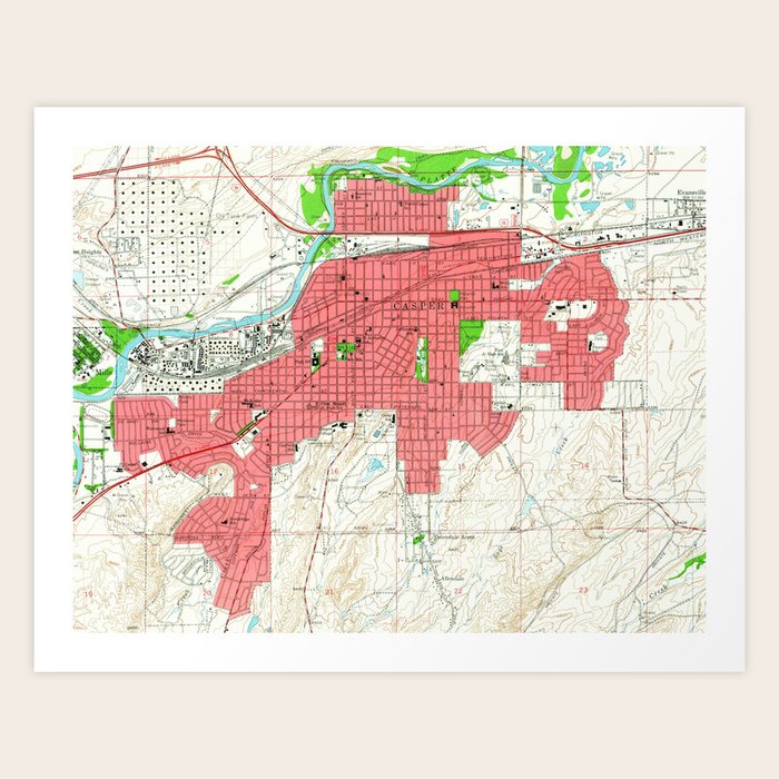 Vintage Map of Casper Wyoming (1961) Art Print by BravuraMedia | Society6