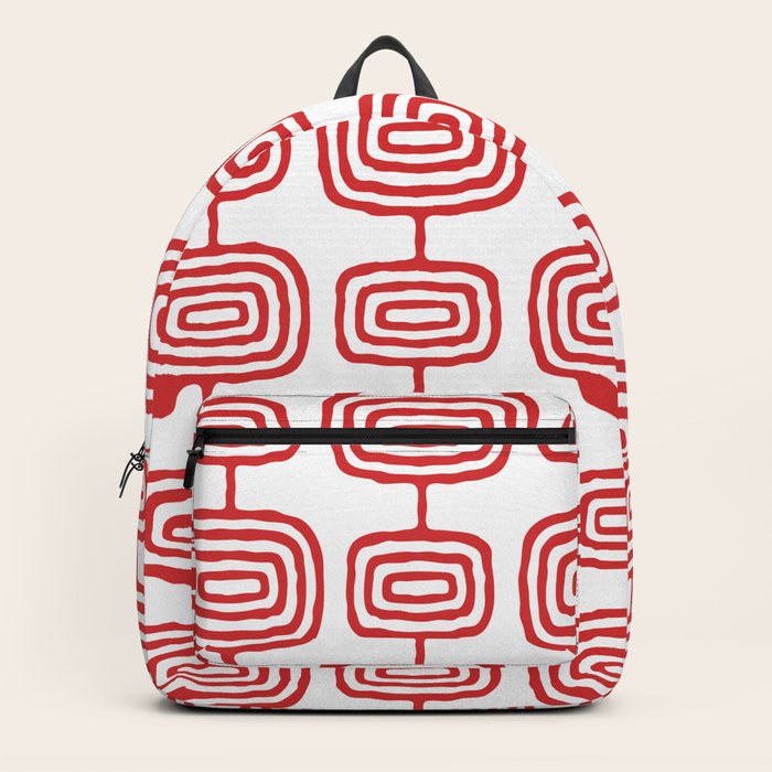 Mid Century Modern Atomic Rings Pattern Red 3 Backpack by Tony Magner ...