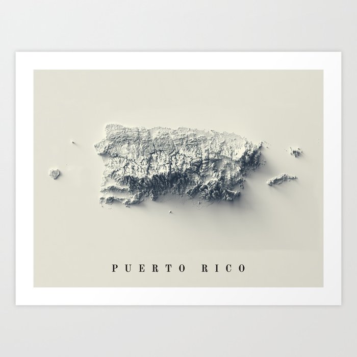 Puerto Rico Relief Map 3D digitally-rendered Art Print by Think About ... Puerto Rico Relief Map 3D digitally-rendered Art Print by Think About ...
