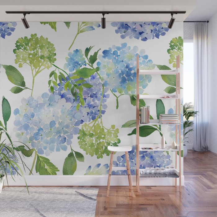 blue hydrangea flower wall