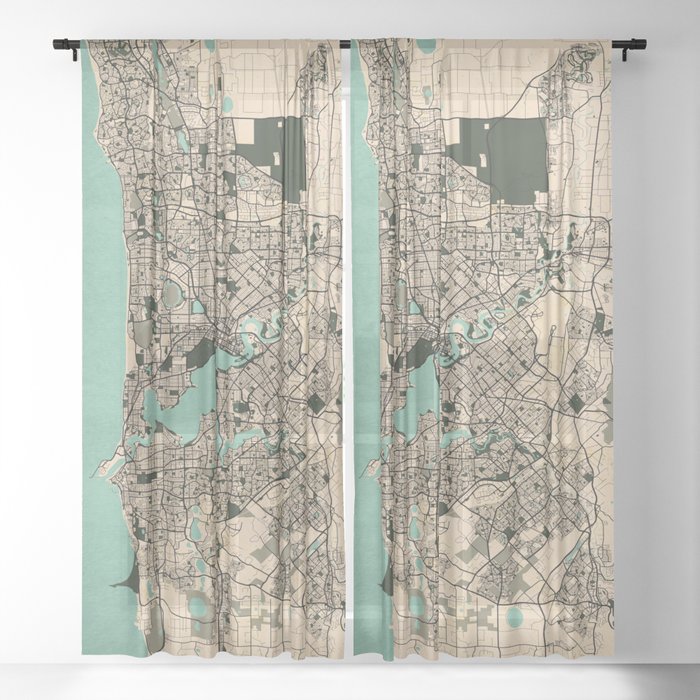 Perth City Map of Australia - Vintage Sheer Curtain by deMAP Studio ...