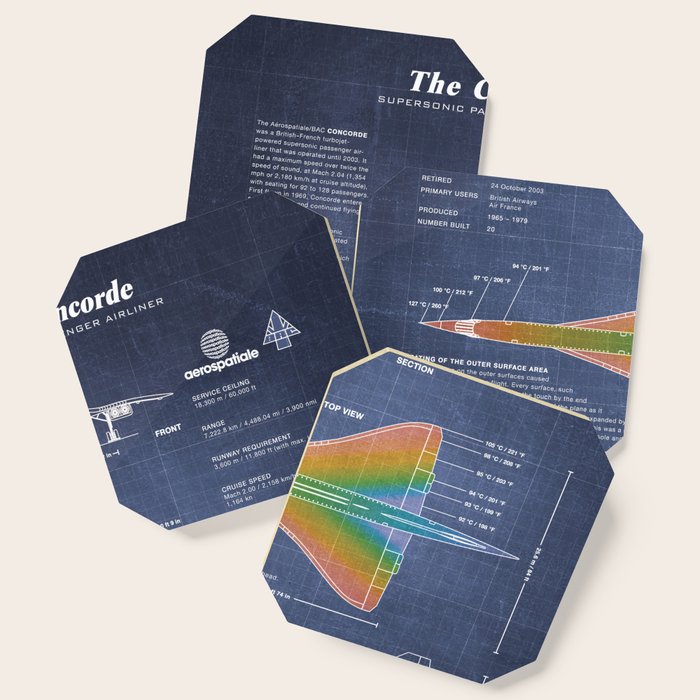Concorde Supersonic Airliner Blueprint (dark blue) Coaster by Ryan S ...