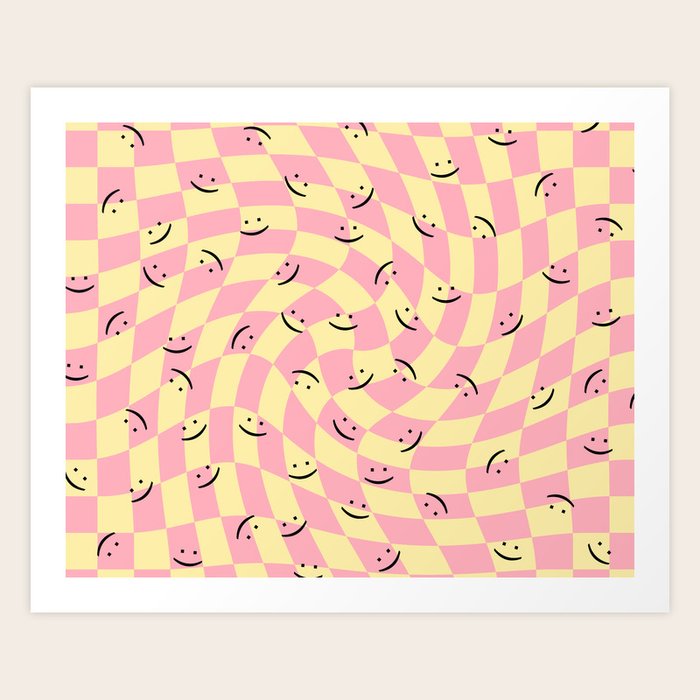 Retro 1990s Text Message Happy Emoji Peach Checks Pattern - Colon ...