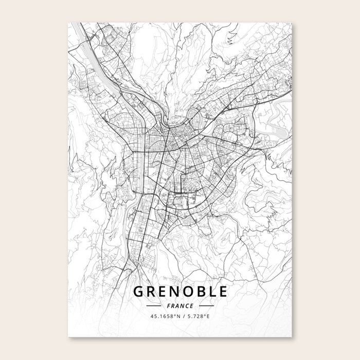 Grenoble, France - Light Map Canvas Print by Designer Map Art | Society6