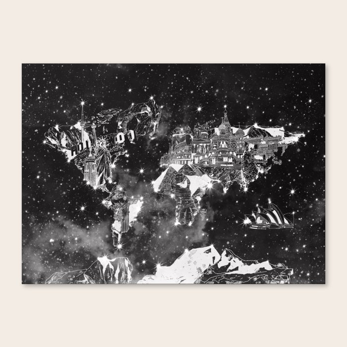 World Map Flat Black And White