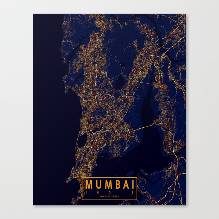 Mumbai, India Map - City At Night Canvas Print by deMAP Studio | Society6