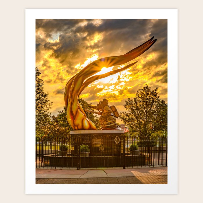 Burning Sunrise At The Cleveland Fire Fighters Memorial Art Print by ...