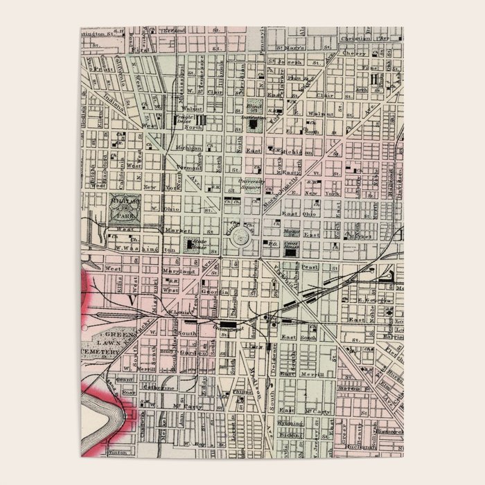 Vintage Map of Indianapolis Indiana (1884) Poster by BravuraMedia ...