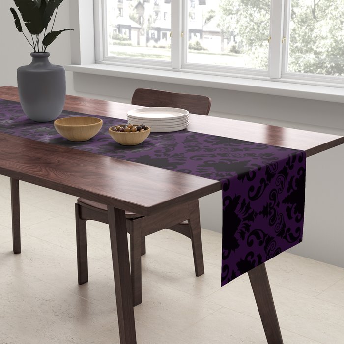 purple damask table runner