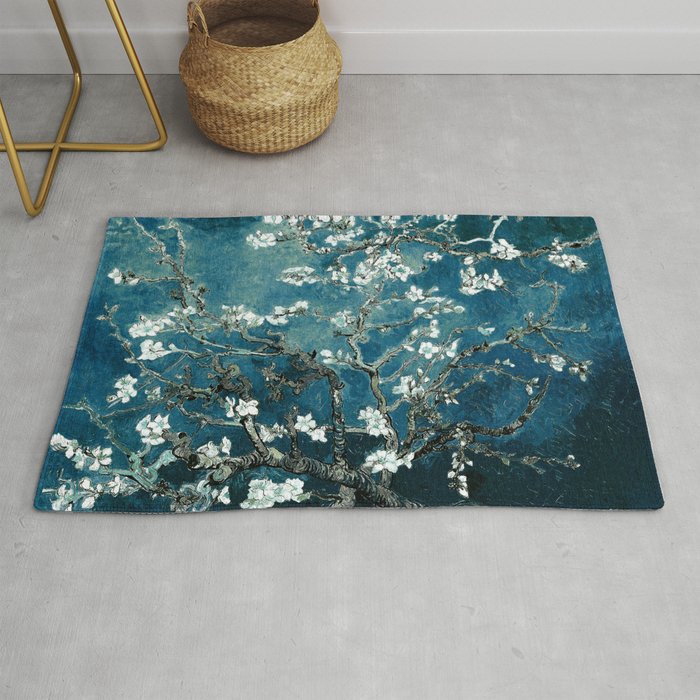 dark teal patterned rug