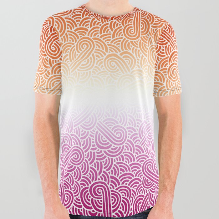 Ombré Lesbian Colours And White Swirls Doodles All Over Graphic Tee By