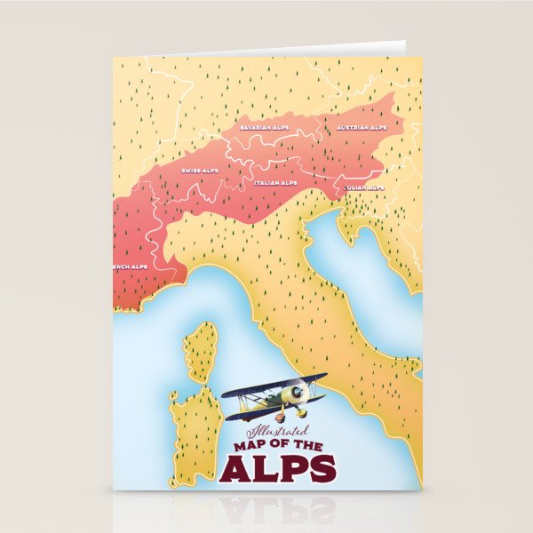 Illustrated map of the Alps Stationery Cards by Nicks Emporium | Society6