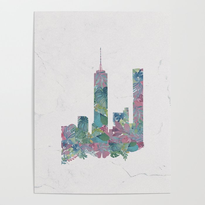 New York City Skyline-Floral Pattern Poster by Photography by Anthony ...