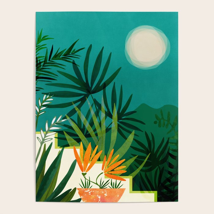 Tropical Moonlight Night Scene Poster by Modern Tropical | Society6
