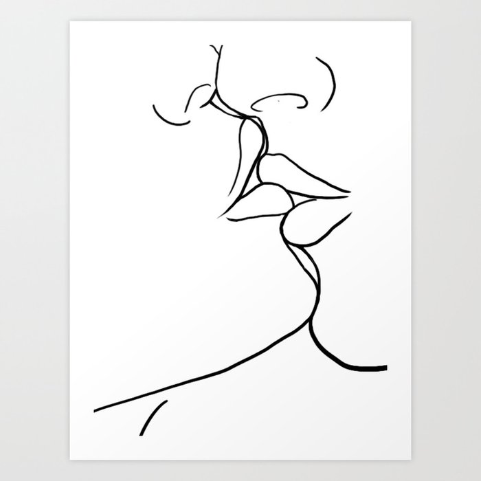Minimal Line Art: Kissing Line Drawing Art Print by Ashley Cassandra ...
