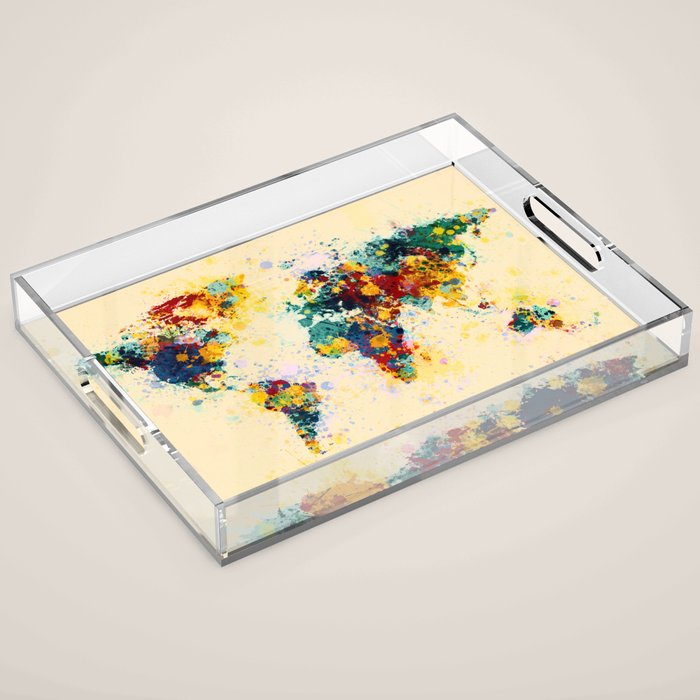 World Map Paint Splashes Acrylic Tray by artPause - Michael Tompsett ...