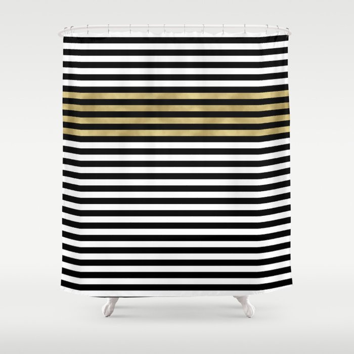 Chic Black Gold And White Stripes Shower Curtain By Zen And Chic