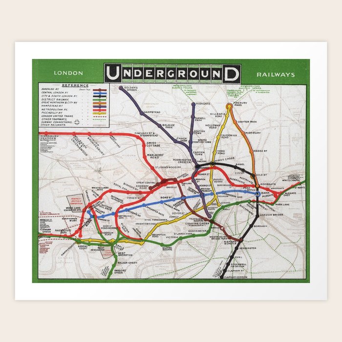 London Underground Tube Map - 1900 Art Print by Skint Gallery | Society6