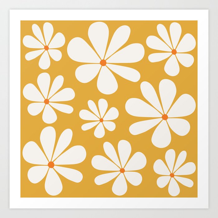 Retro Daisy Pattern - Golden Yellow Bold Floral Art Print by colour ...