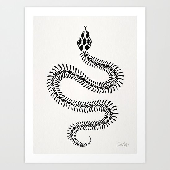 Snake Skeleton – Black Ink Art Print by Cat Coquillette | Society6