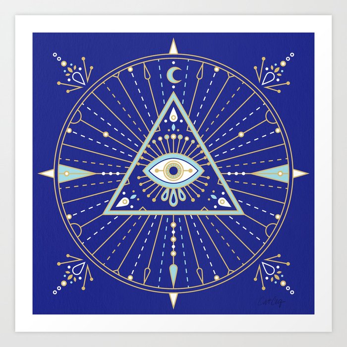 Evil Eye Mandala – Navy Art Print by Cat Coquillette | Society6