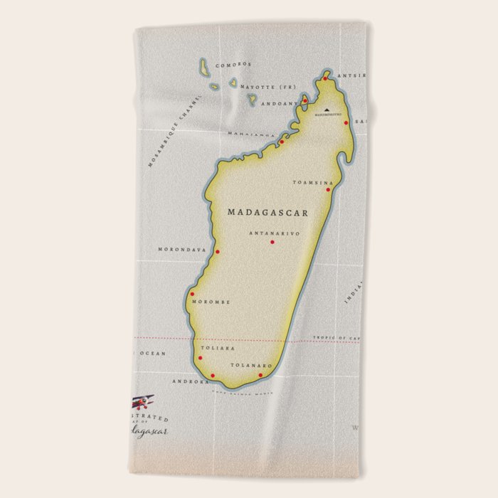 Illustrated map of Madagascar Beach Towel by Nicks Emporium | Society6