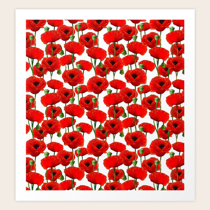Red Poppy Pattern Art Print by tanyadraws | Society6