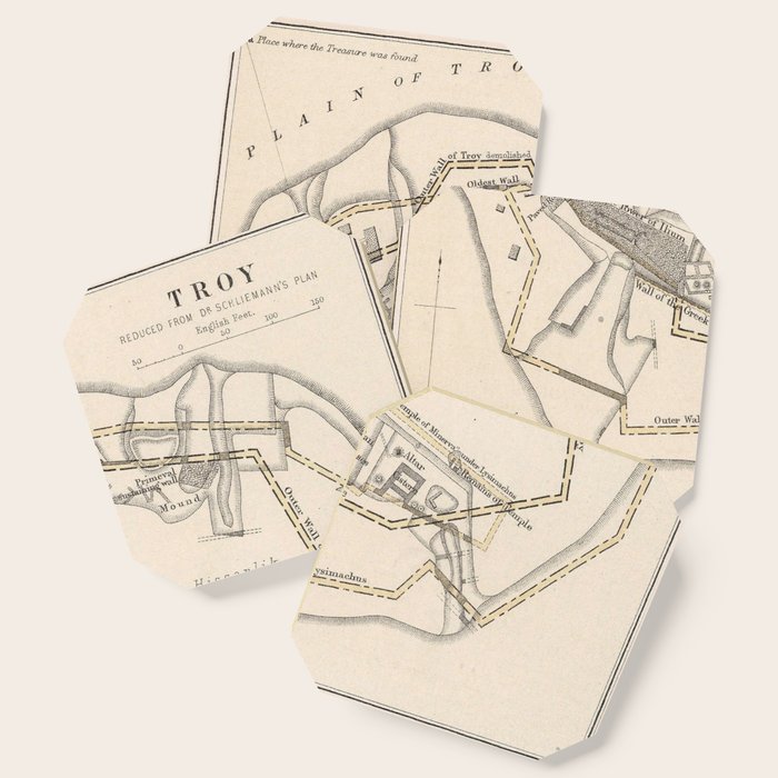 Vintage Map of Ancient Troy (1874) Coaster by BravuraMedia | Society6