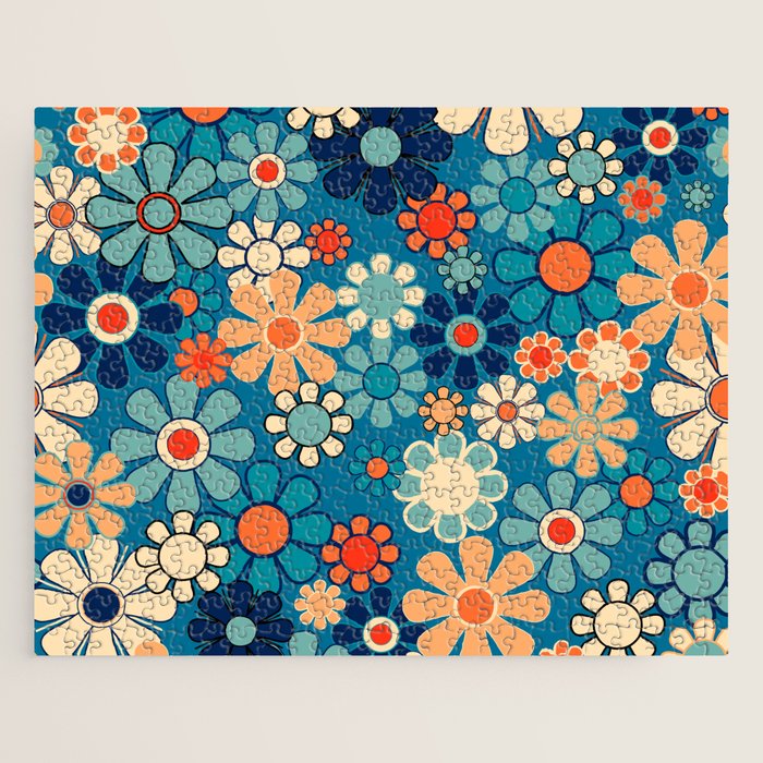 70s patterns blue