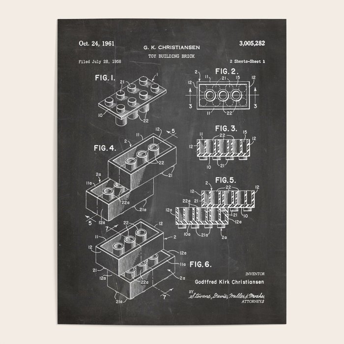Legos Patent - Legos Brick Art - Black Chalkboard Poster by Patent ...