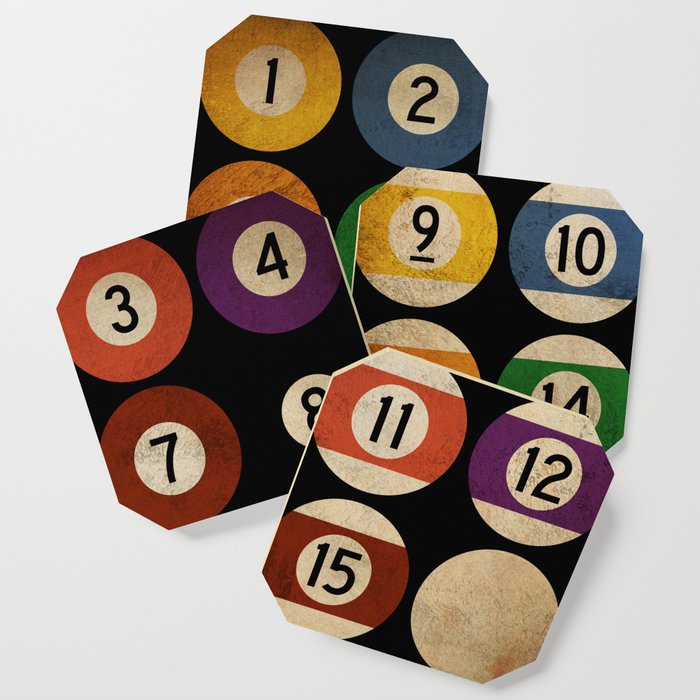 Billiards balls colorful man cave game room numerals art Coaster by ...