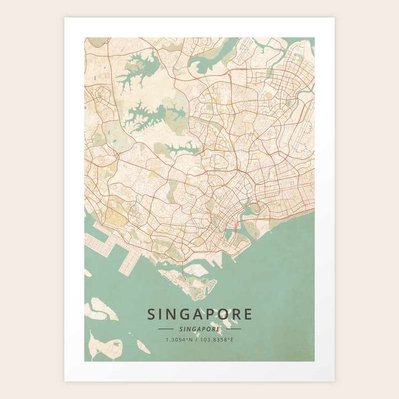 Digital Prints Prints Art & Collectibles Singapore Map Print Blue ...
