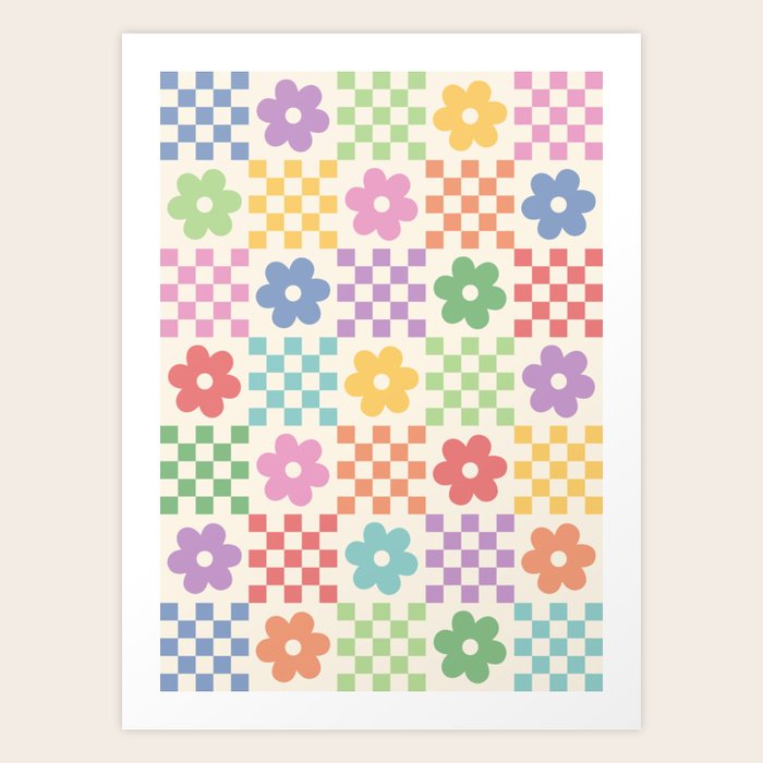 Colorful Flowers Double Checker Art Print by thespacehouse | Society6