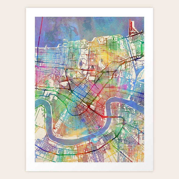 New Orleans Street Map Art Print by artPause - Michael Tompsett | Society6
