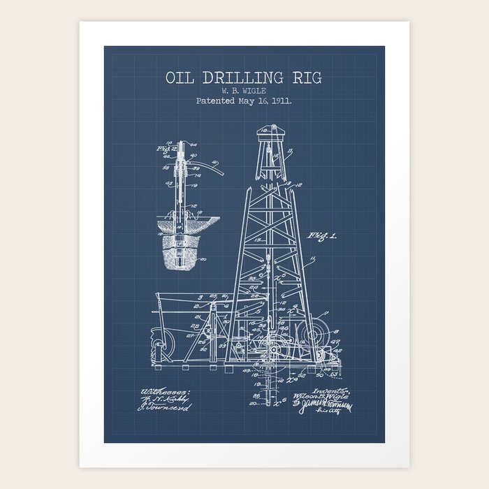 Oil Drilling Rig blueprints Art Print by Dennson Creative | Society6
