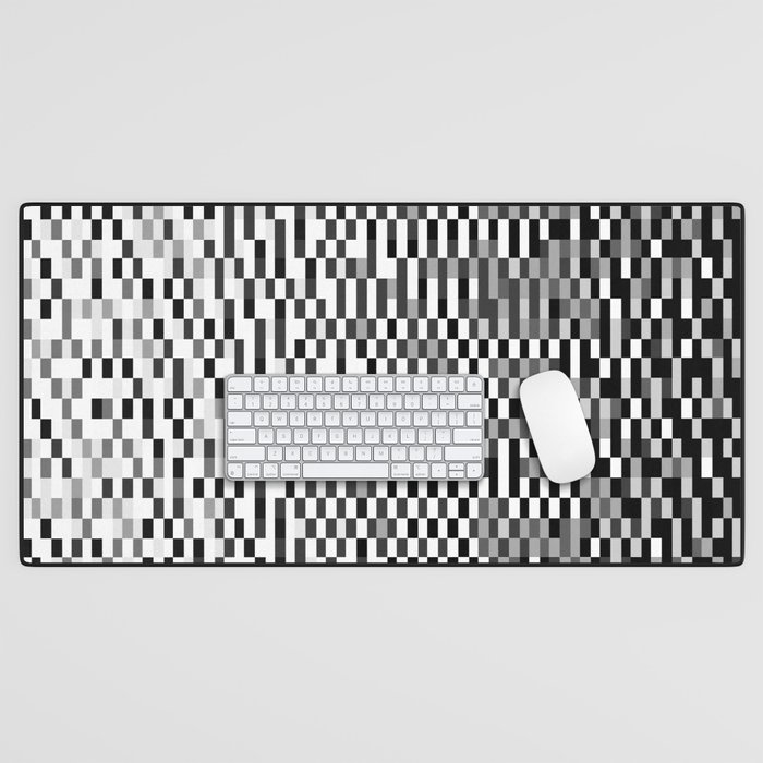 Black and White Retro Pixel Rain Gradient Pattern Desk Mat by Patterns ...