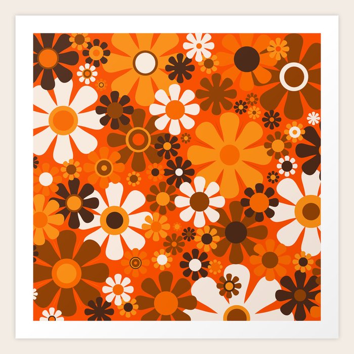 70s orange flower pattern