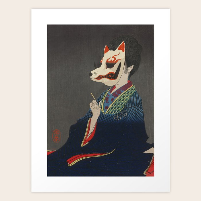 Ukiyo e - Kitsune Beautiful Wonman And Kimono Art Print by kazegami ...