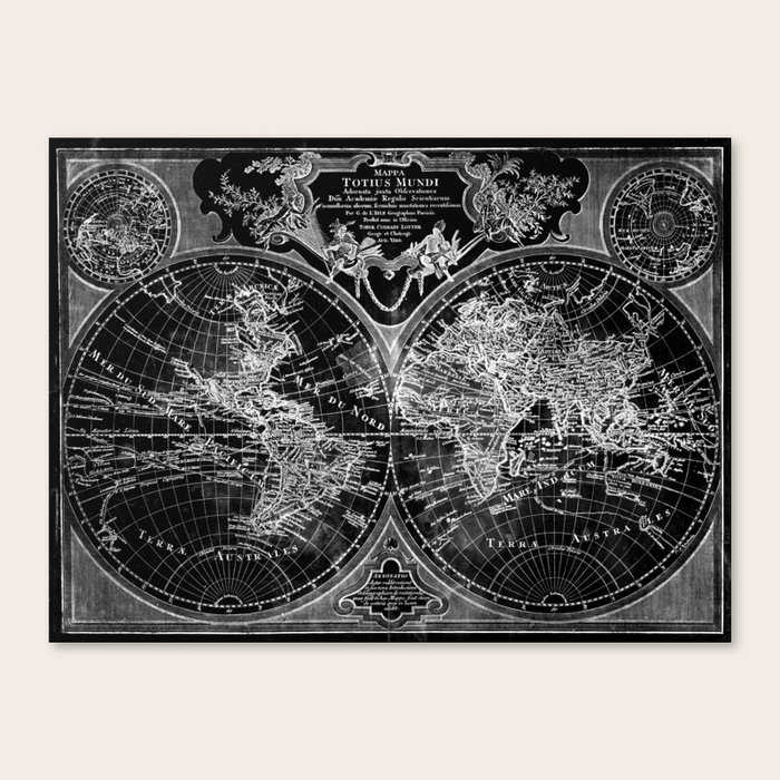 Black and White World Map (1775) Inverse Canvas Print by BravuraMedia ...