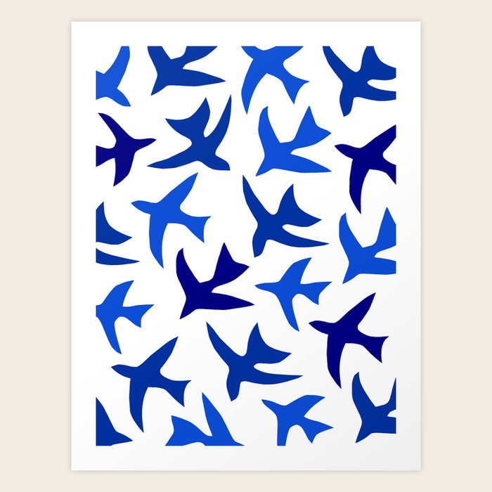 Matisse cut-out birds - blue and white pattern Art Print by Dominique ...