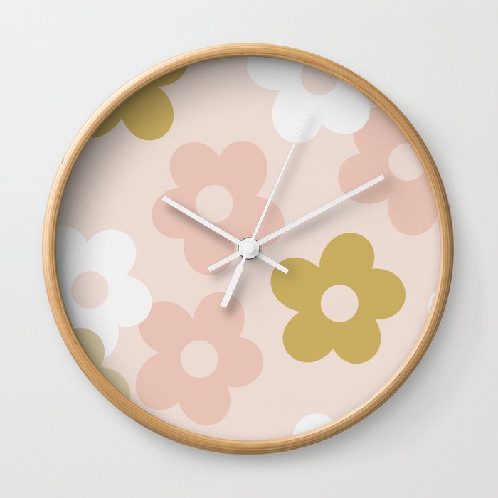 Pastel Pink Retro Flowers Wall Clock by NewburyBoutique | Society6