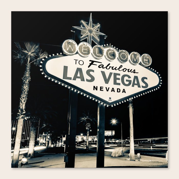 Welcome to Las Vegas Neon Sign - Nevada USA 1x1 Sepia Canvas Print by ...