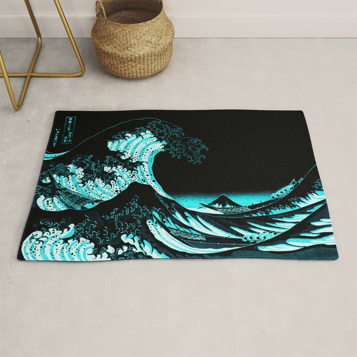 dark teal patterned rug