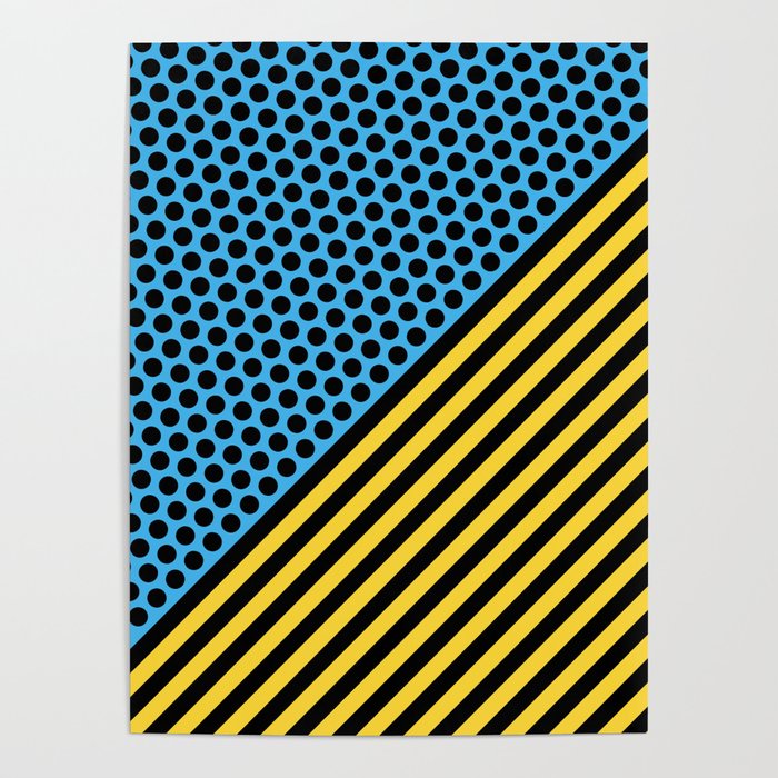 Pop Art Dot and Stripe Pattern 223 Black Cyan and Yellow Poster by Tony ...