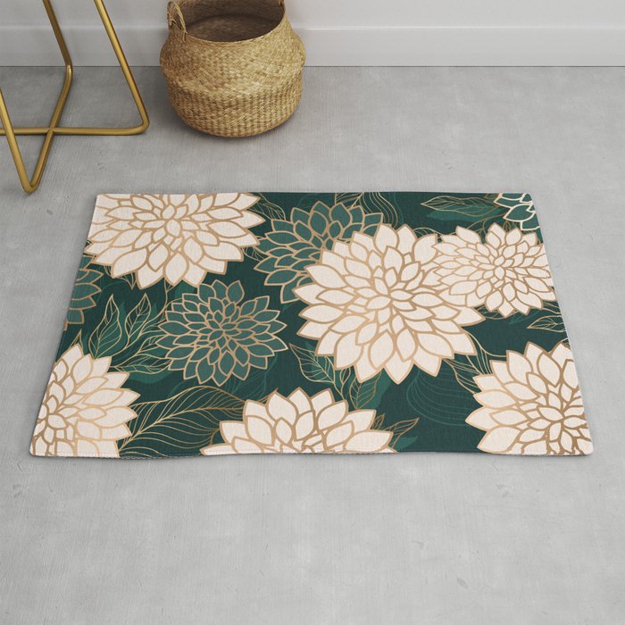 dark teal patterned rug
