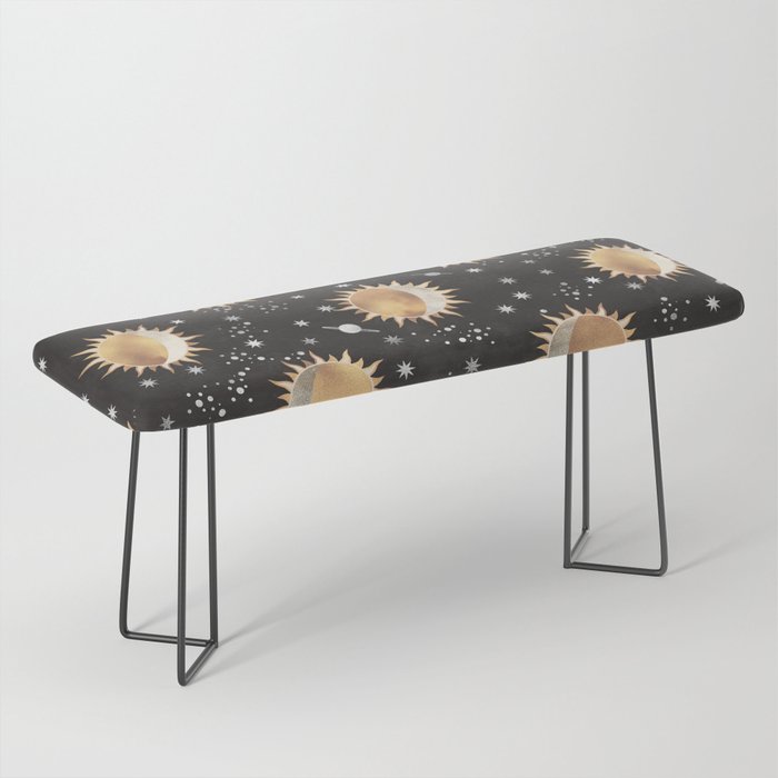 Sun and Moon Pattern (Black Background) Bench by Octavia Soldani | Society6